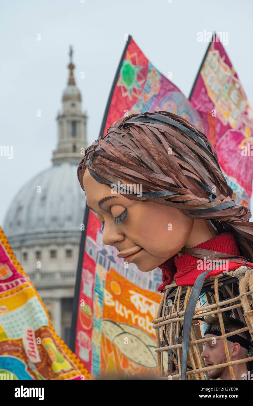 London, UK. 23rd October 2021. Little Amal, the giant Syrian refugee ...