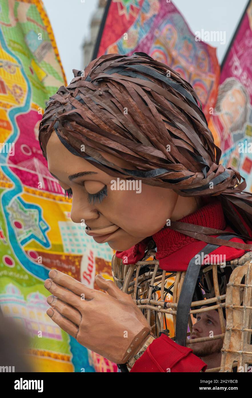 London, UK. 23rd October 2021. Little Amal, the giant Syrian refugee ...