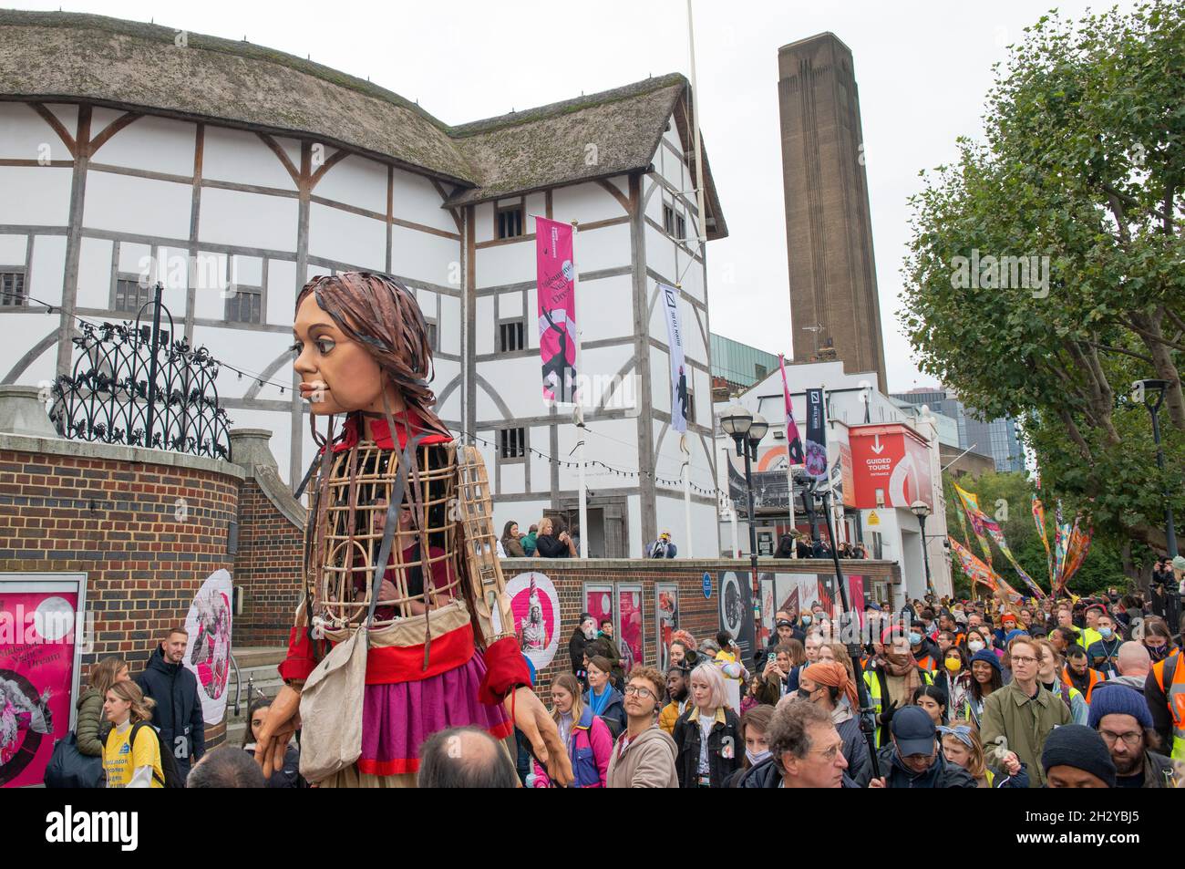 London, UK. 23rd October 2021. Little Amal, the giant Syrian refugee ...
