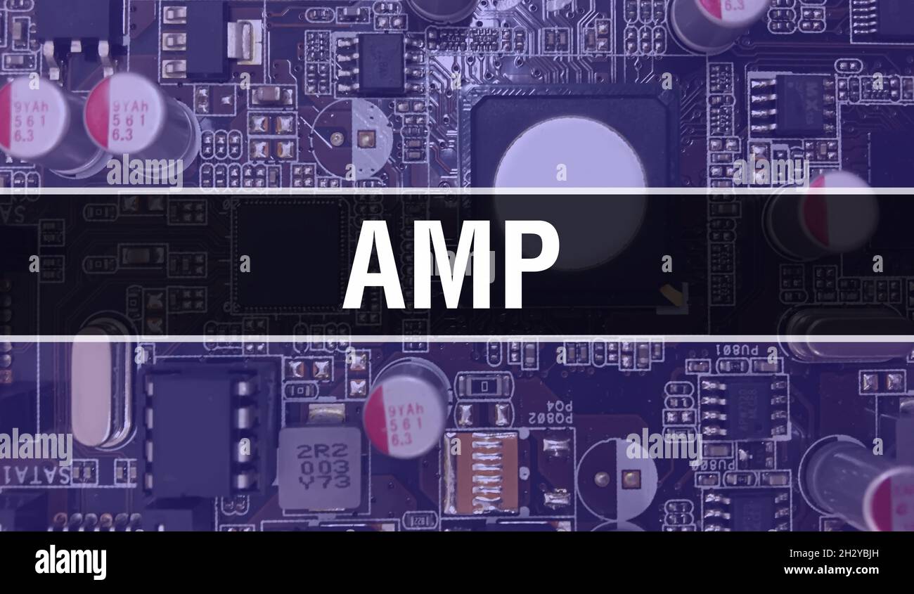 AMP text written on Circuit Board Electronic abstract technology ...