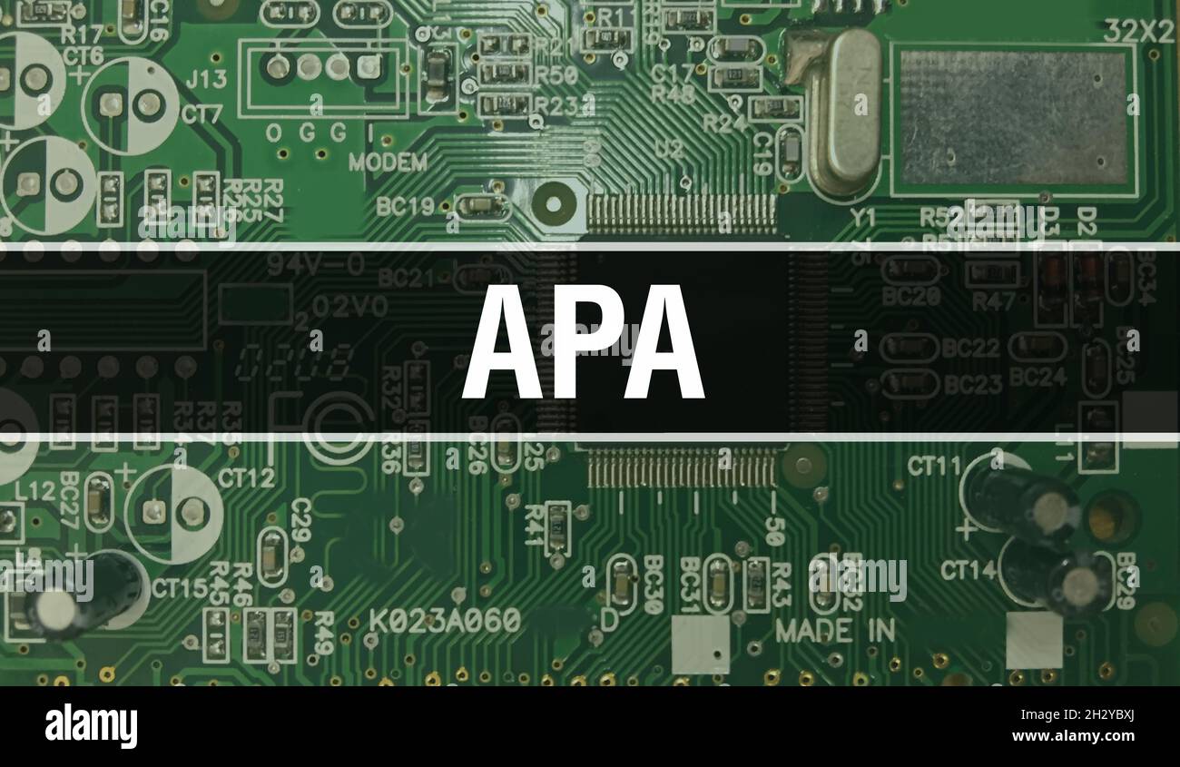APA concept with Computer motherboard. APA text written on Technology ...