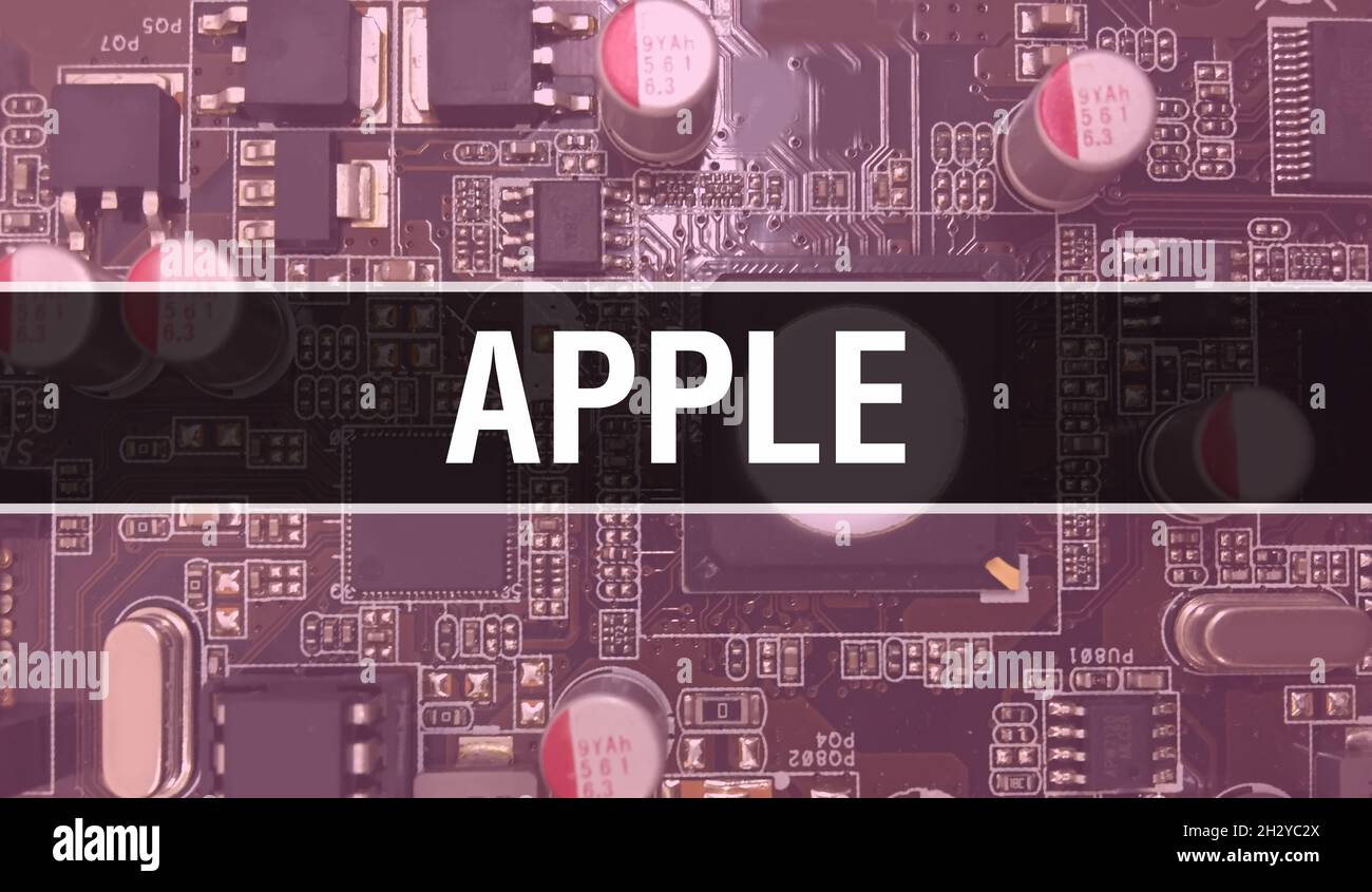 Apple with Electronic components on integrated circuit board Background ...