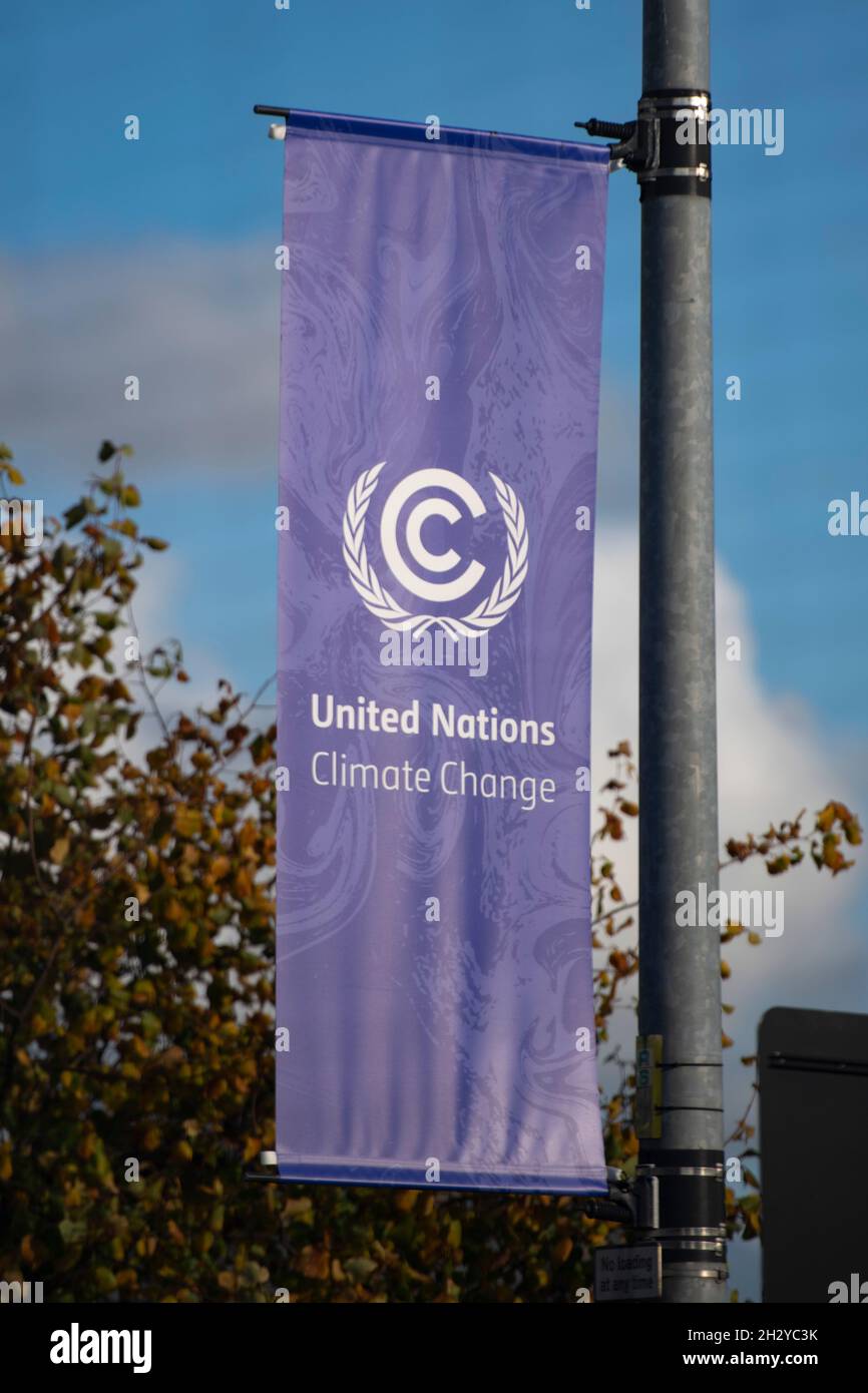 Glasgow, Scotland, UK. 24 October 2021 PICTURED: Branded COP26 banners ...
