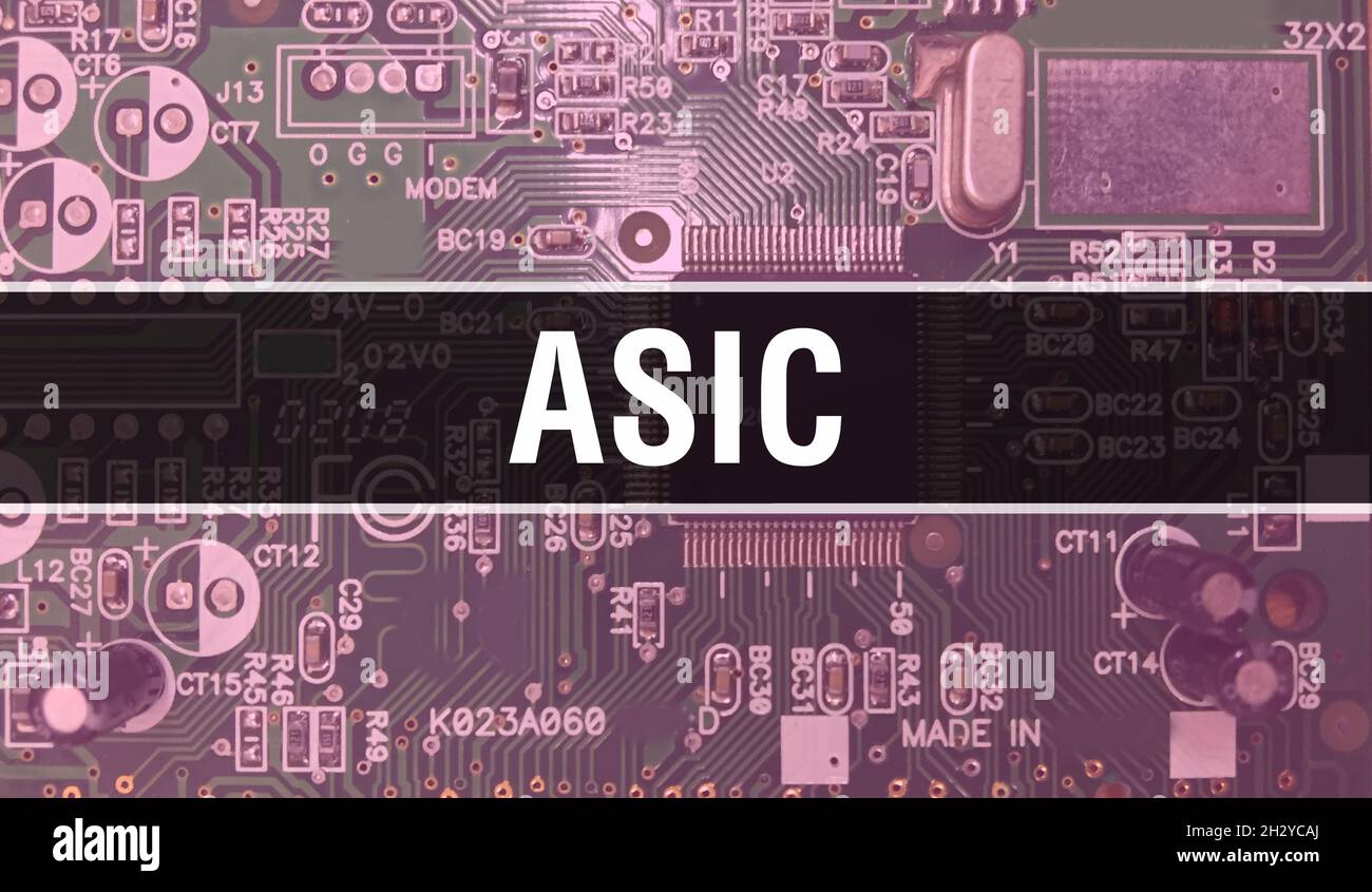 ASIC concept with Computer motherboard. ASIC text written on Technology ...