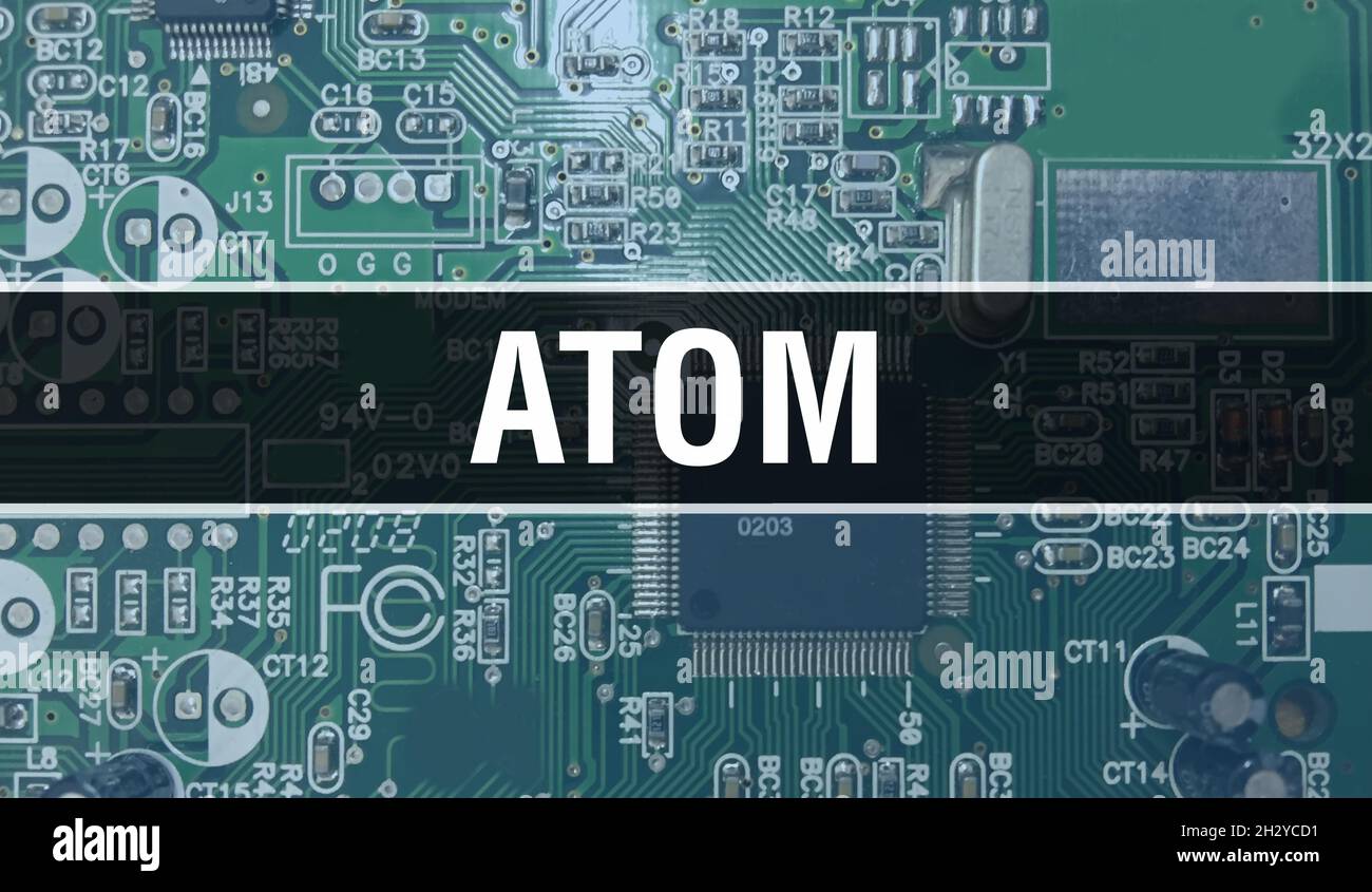Atom with Electronic Computer Hardware technology background. Abstract ...