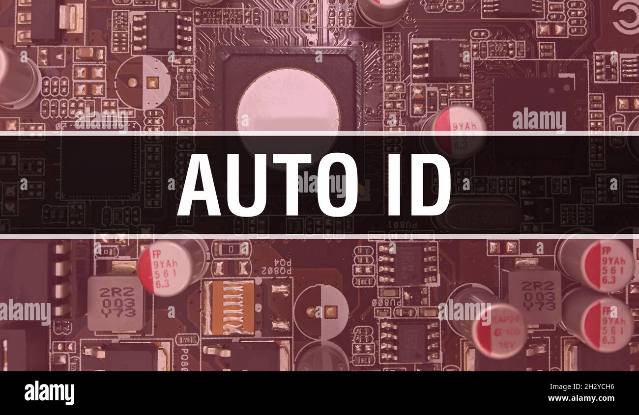 Auto ID concept illustration using Computer Chip in Circuit Board. Auto ...