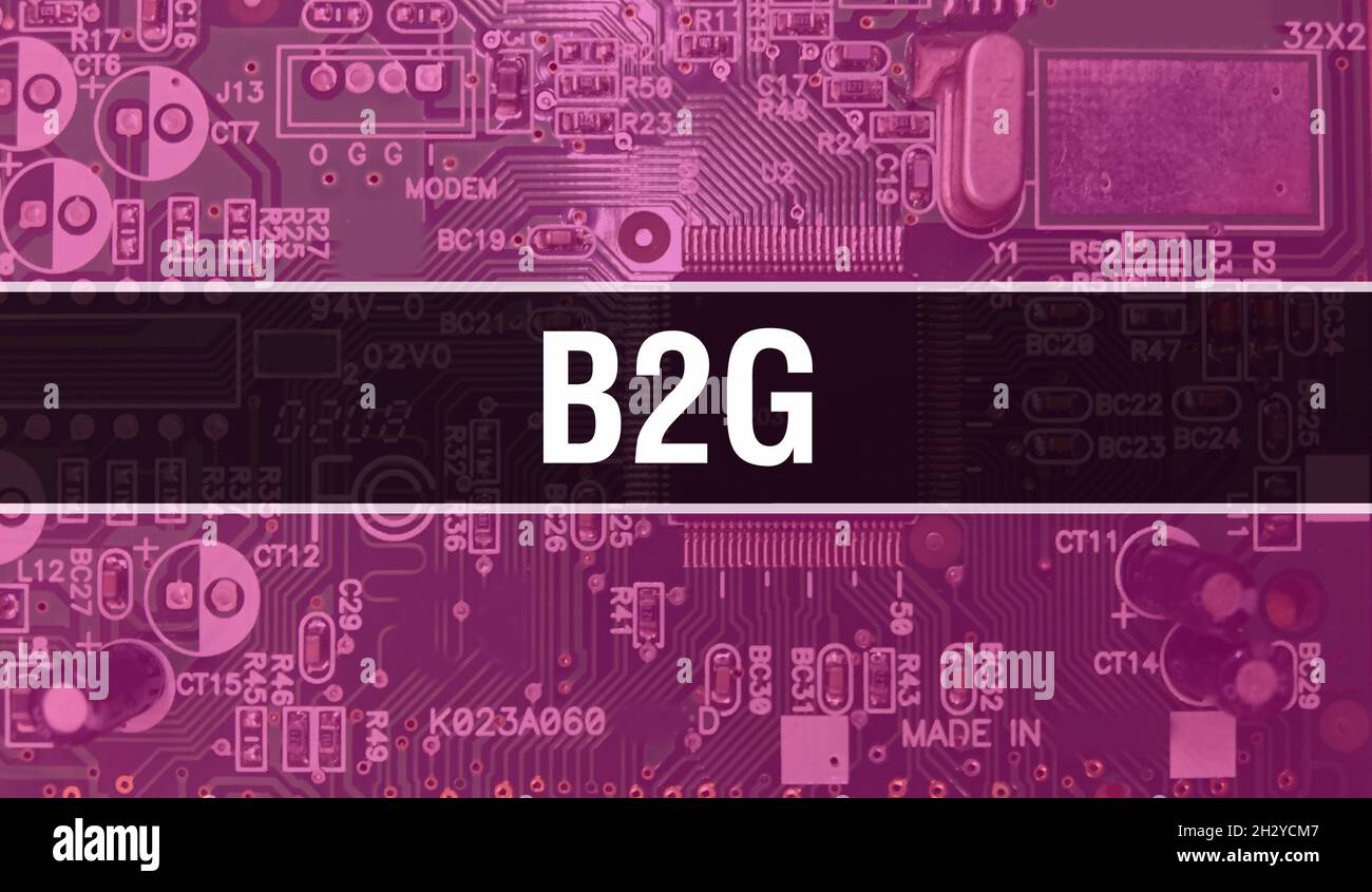 B2G concept with Computer motherboard. B2G text written on Technology ...