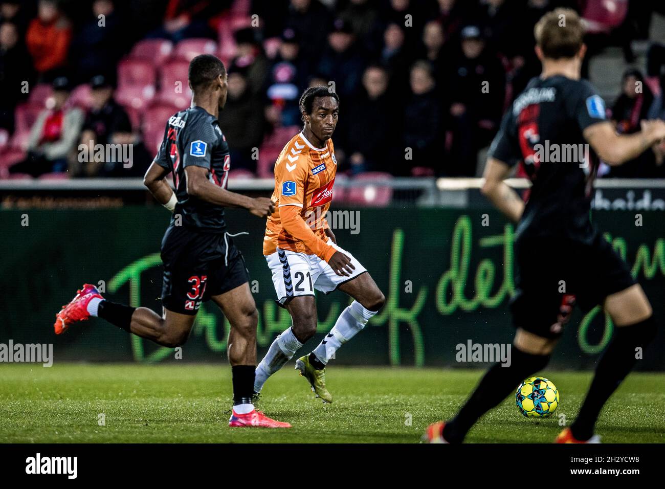 Herning, Denmark. 24th Oct, 2021. Jeppe Simonsen (21) of Soenderjyske ...