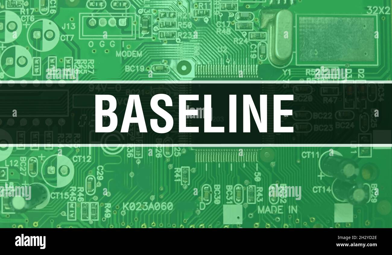 Baseline concept with Computer motherboard. Baseline text written on ...