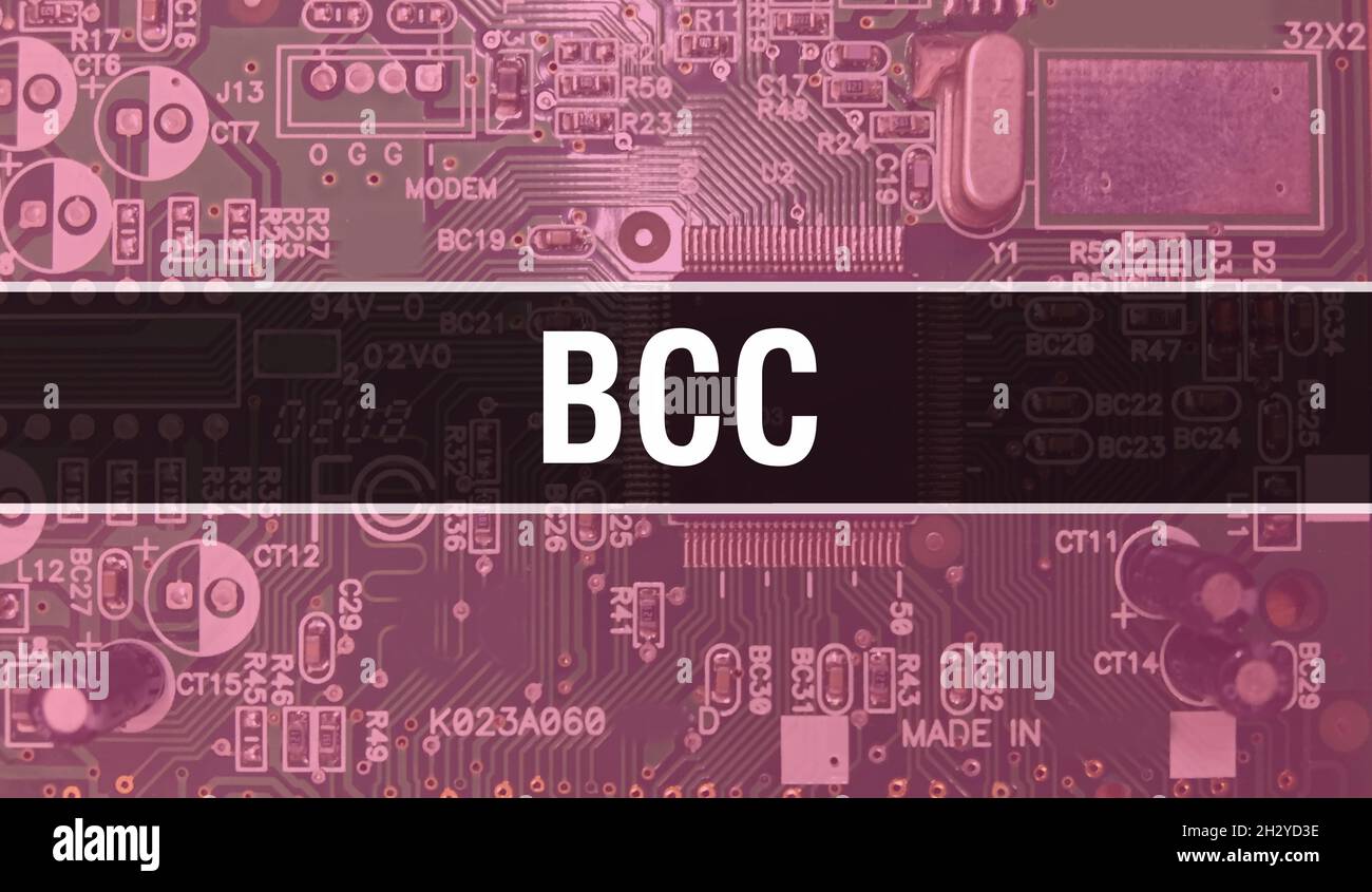 Bcc concept with Computer motherboard. Bcc text written on Technology ...
