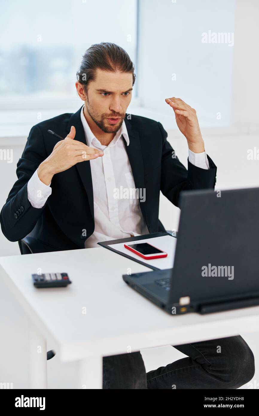manager work emotions in front of laptop boss Stock Photo - Alamy