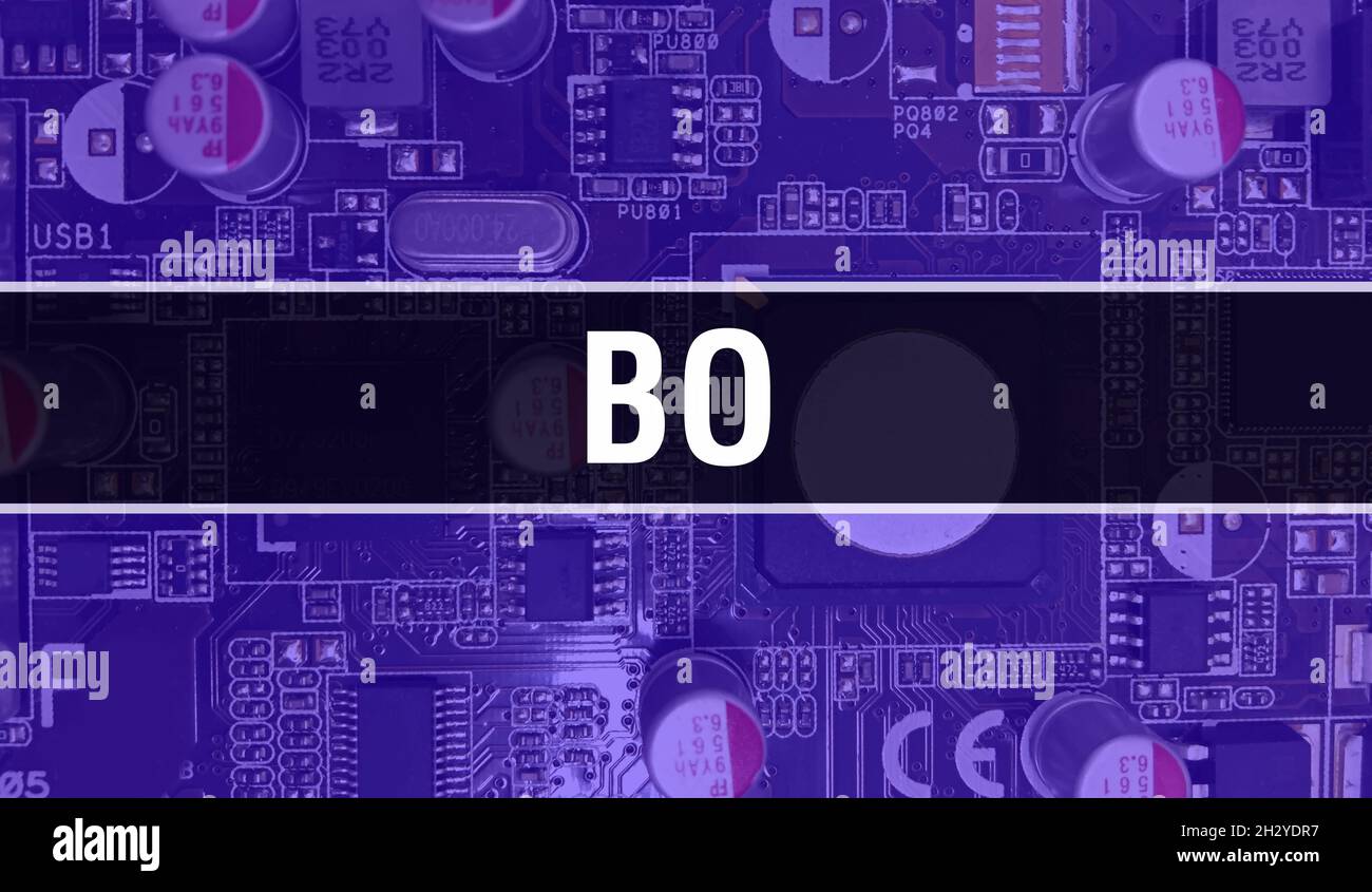 BO concept with Computer motherboard. BO text written on Technology ...