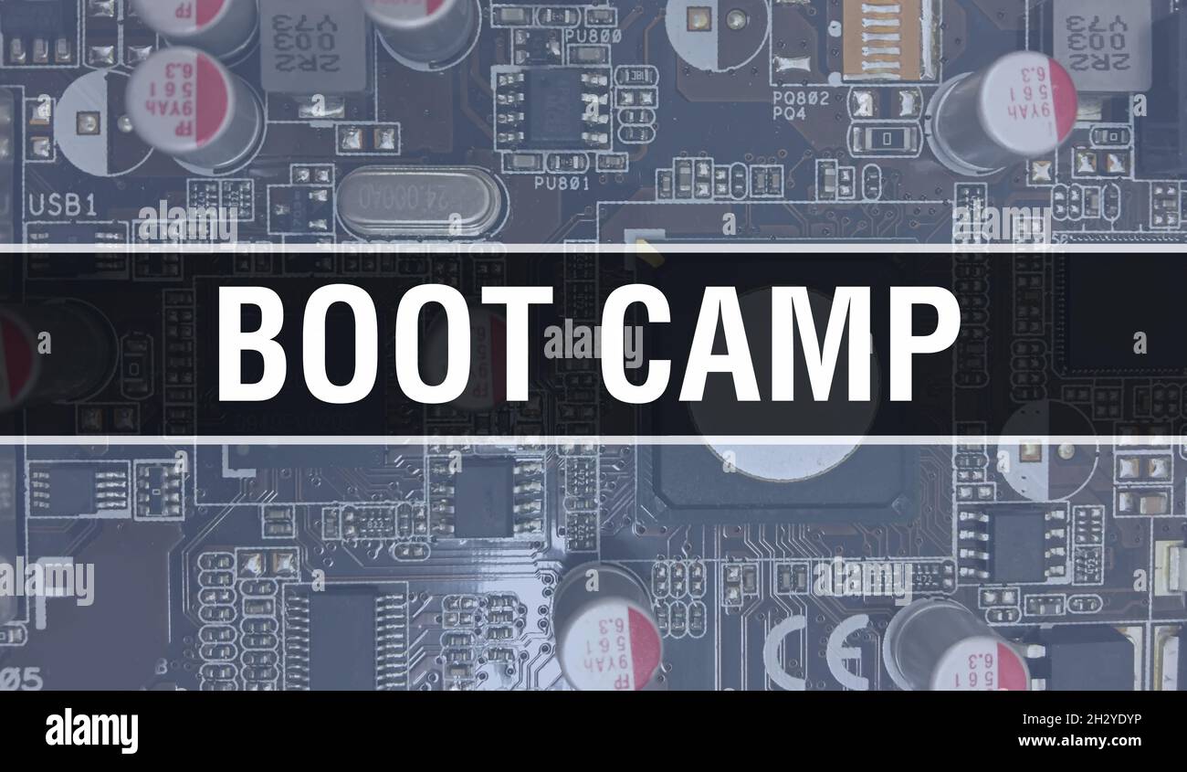 Boot Camp concept with Computer motherboard. Boot Camp text written on ...