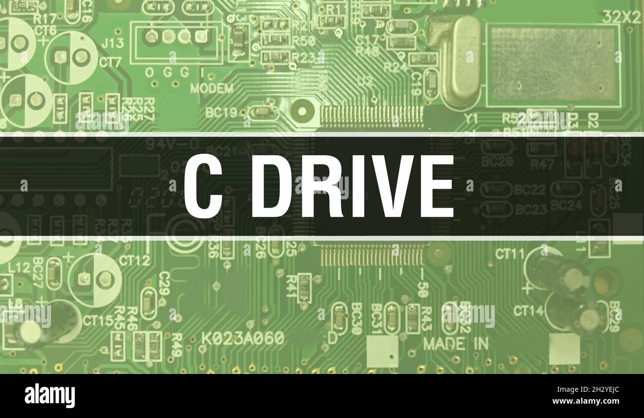 C Drive concept with Computer motherboard. C Drive text written on ...