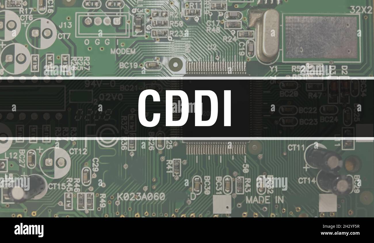 CDDI concept with Computer motherboard. CDDI text written on Technology ...