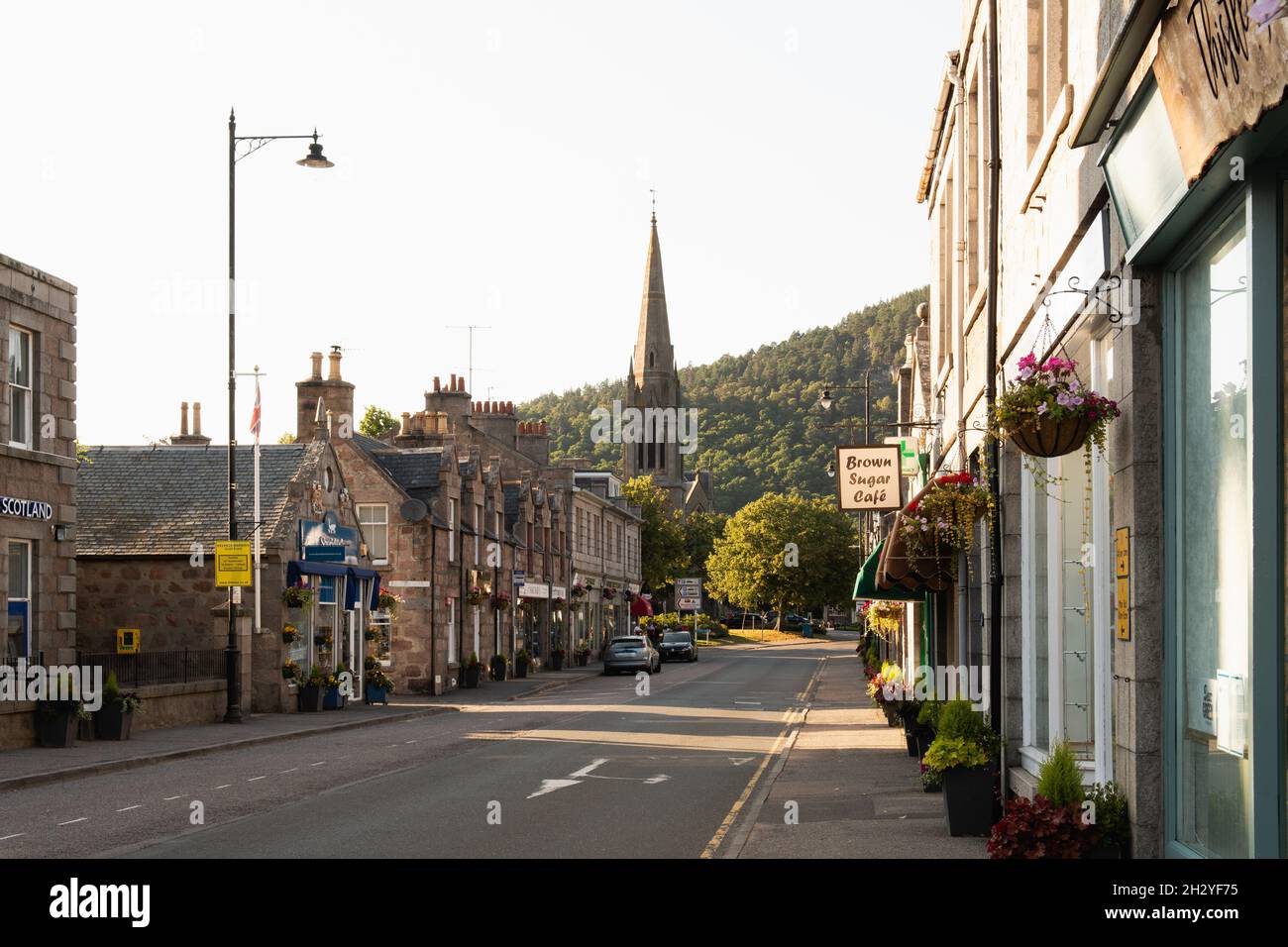 Ballater, Scotland - Sep 1st 2021 - Bridge street and town centre of ...