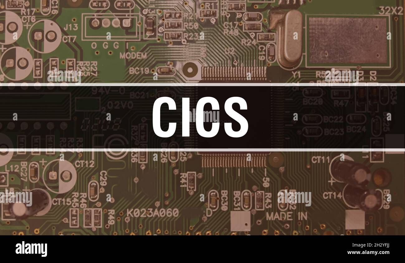 CICS concept with Computer motherboard. CICS text written on Technology ...