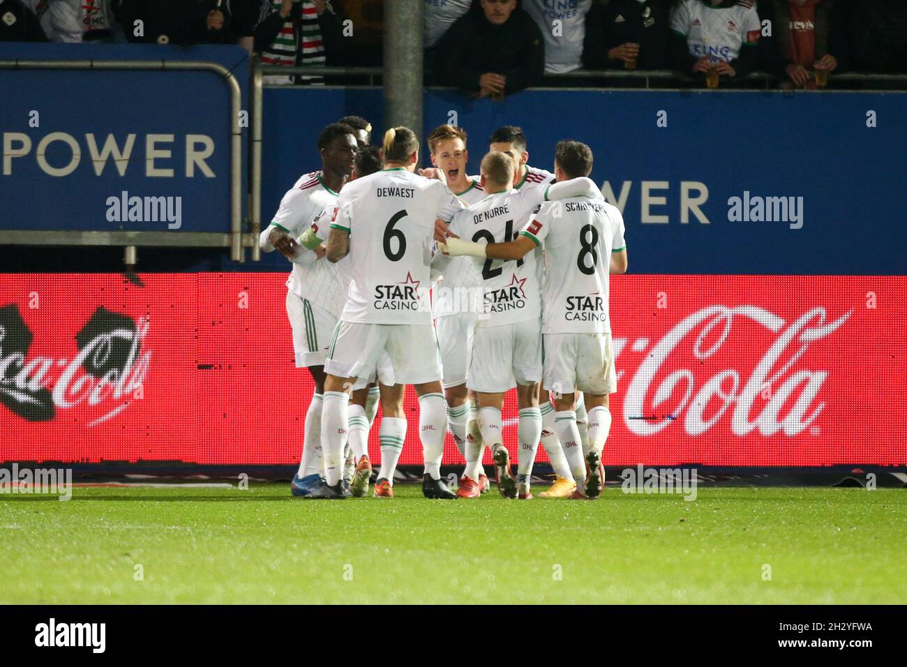 LEUVEN, BELGIUM - OCTOBER 24: Mathieu Maertens of OH Leuven celebrate ...