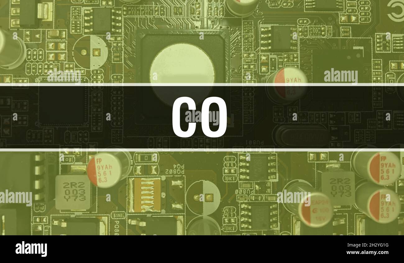 Co Concept Illustration Using Computer Chip In Circuit Board Co Close Up Of Integrated Circuits