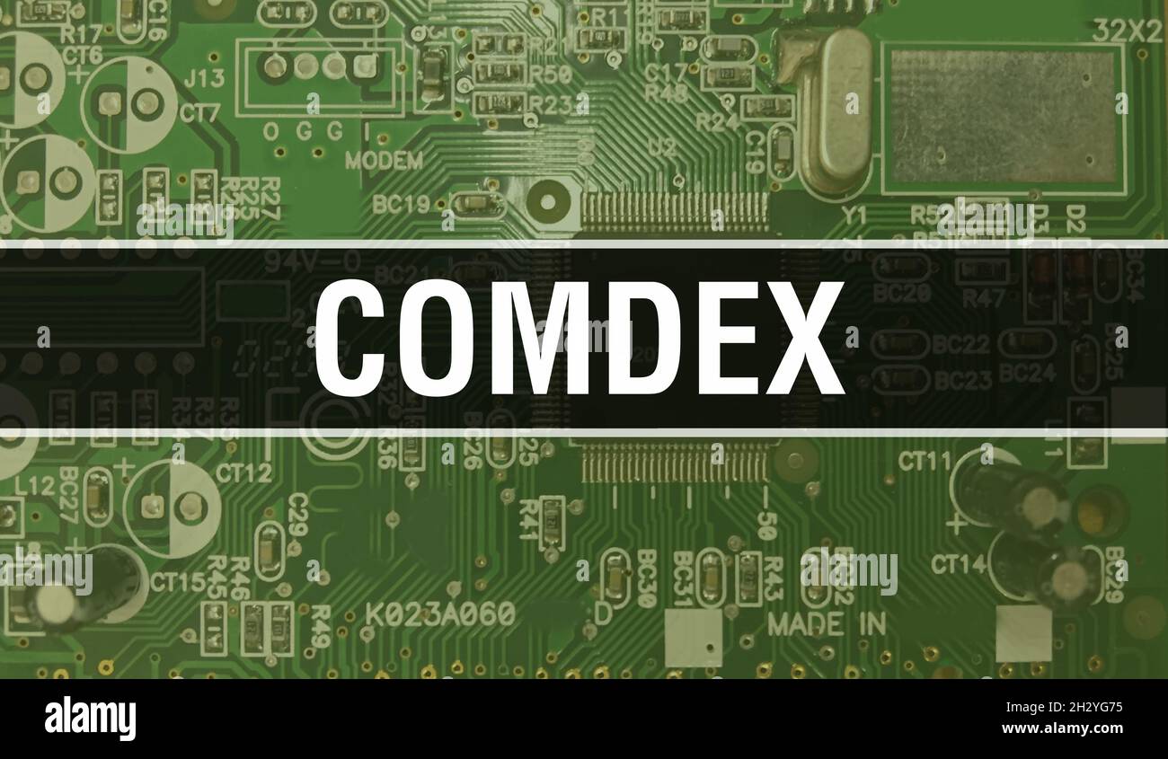 COMDEX concept with Computer motherboard. COMDEX text written on Technology Motherboard Digital ...