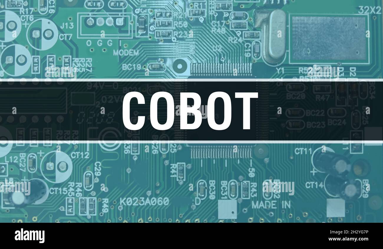 Cobot concept with Computer motherboard. Cobot text written on ...