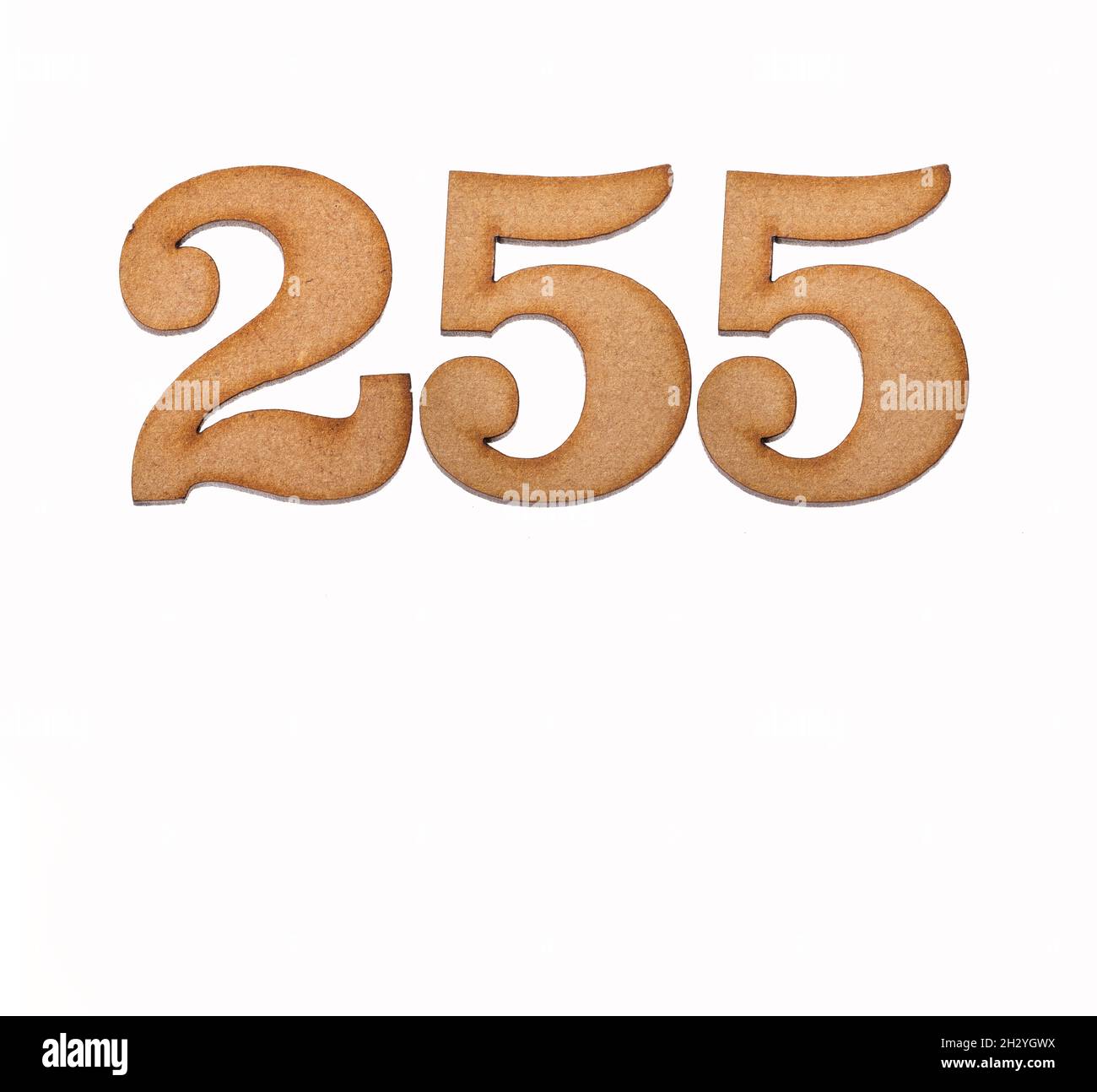 Number 255 - Piece of wood isolated on white background Stock Photo - Alamy