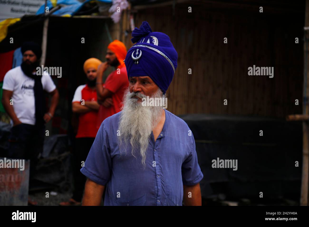 New Delhii, India. 24th Oct, 2021. Nihang sikhs at the farmers protest ...