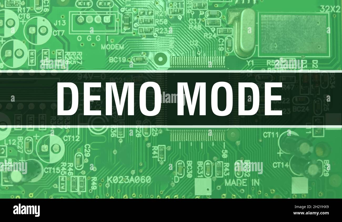 Demo Mode concept with Computer motherboard. Demo Mode text written on ...