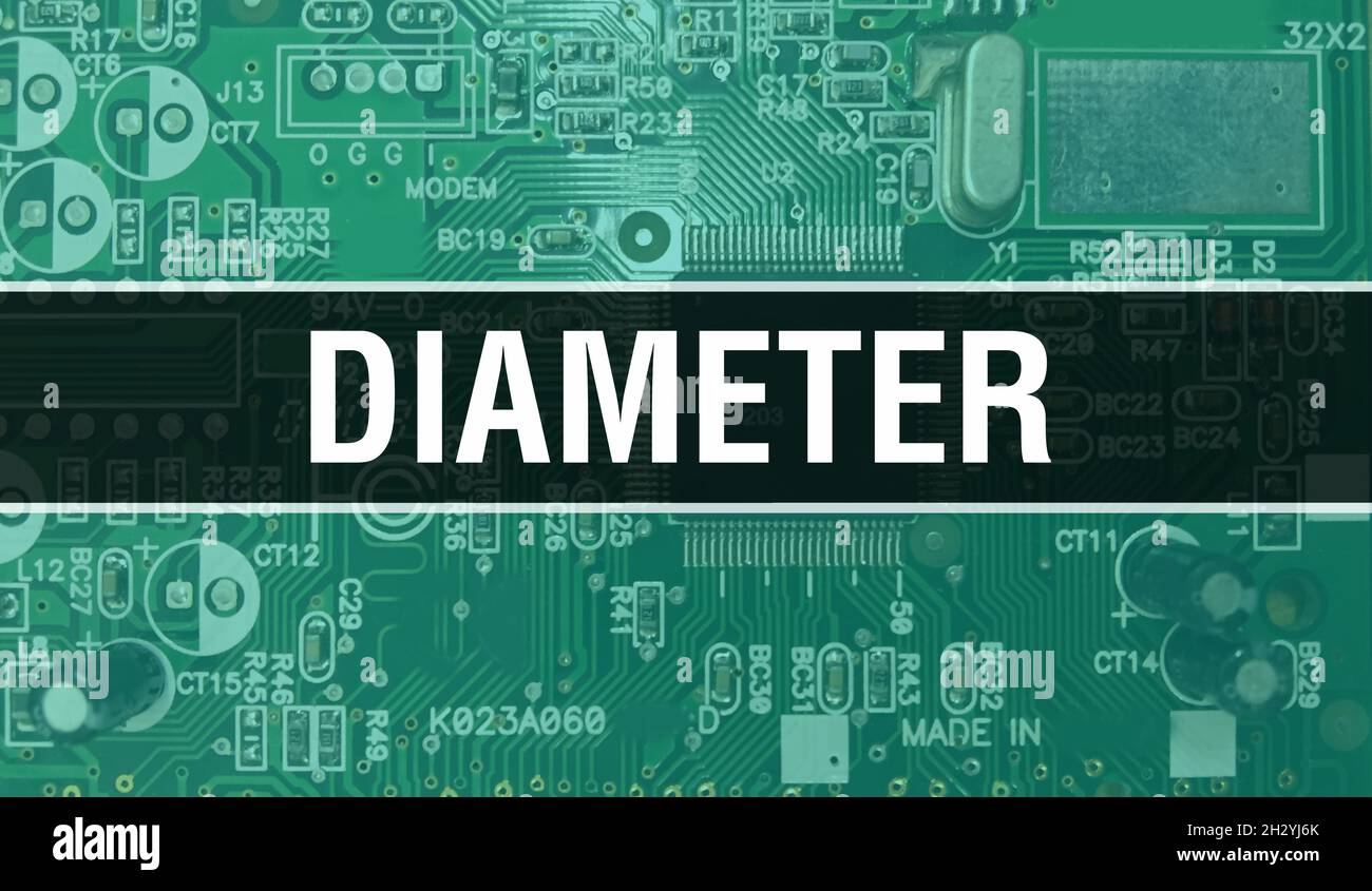 Diameter concept with Computer motherboard. Diameter text written on ...