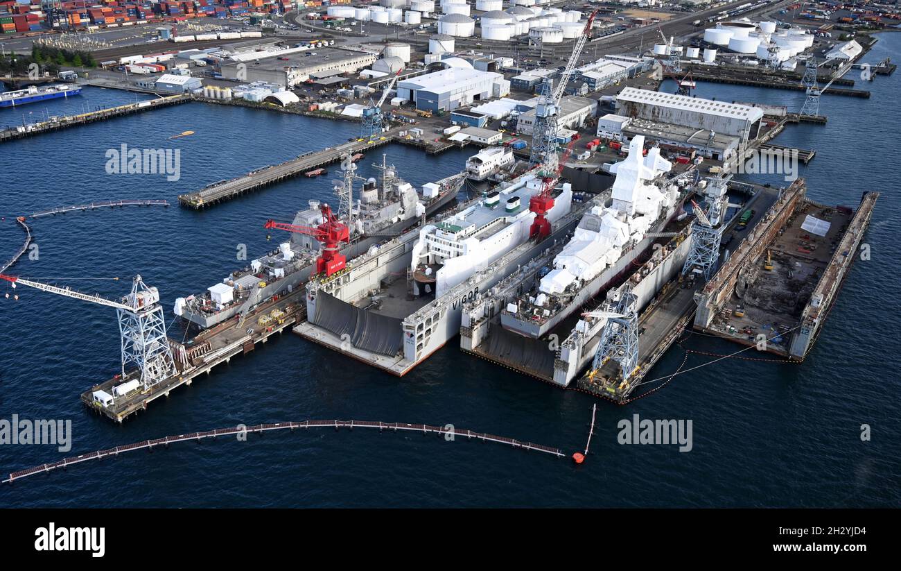AERIAL VIEWS OF SEATTLE, WASHINGTON, USA...SHIP BUILDING AND DRY DOCKS ...