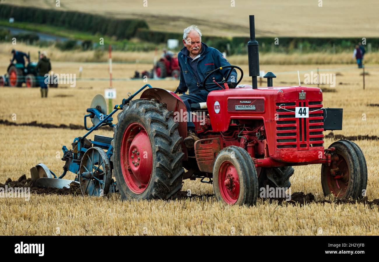 Vintage tractor ploughing furrow at 70th British Ploughing ...