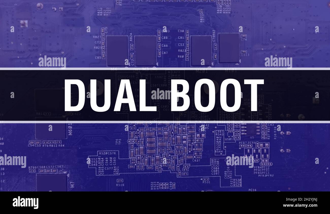 Dual Boot concept illustration using Computer Chip in Circuit Board ...