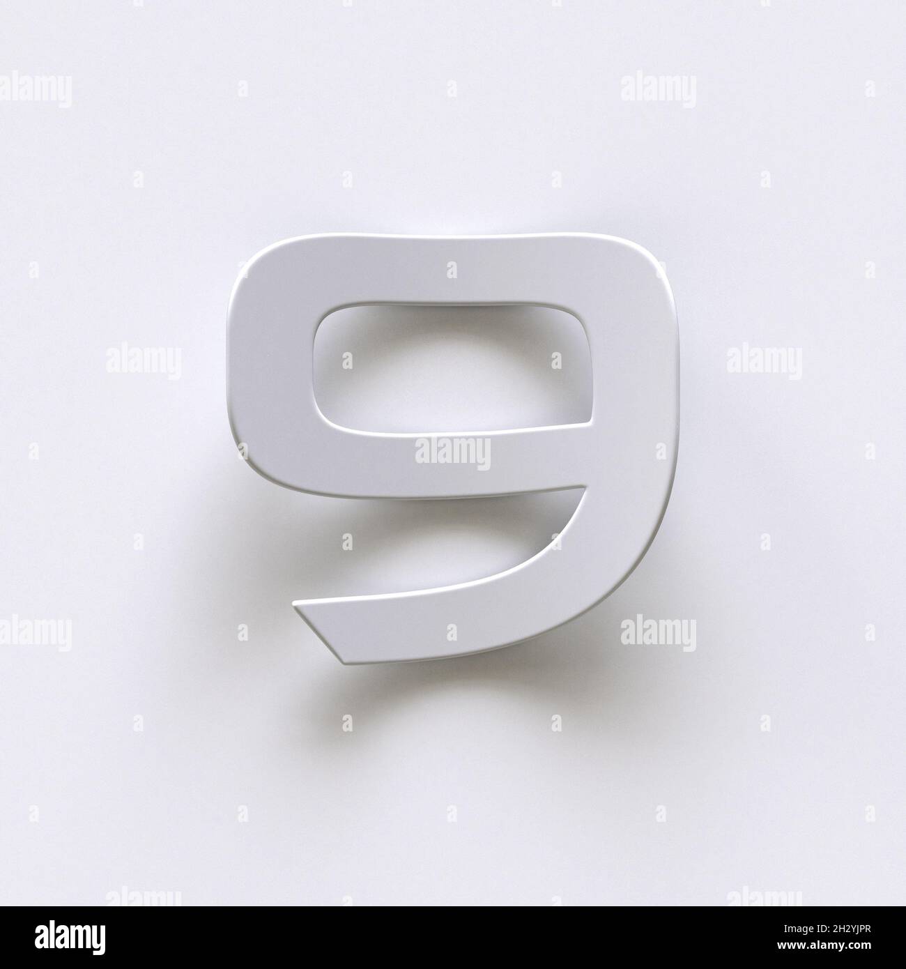Bent paper font with long shadows Number 9 NINE 3D render illustration isolated on gray ...