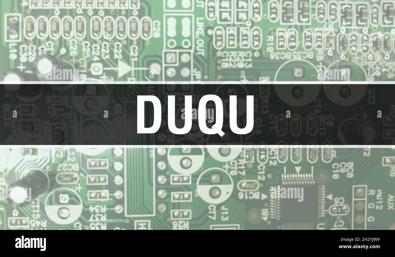 Duqu concept with Computer motherboard. Duqu text written on Technology ...