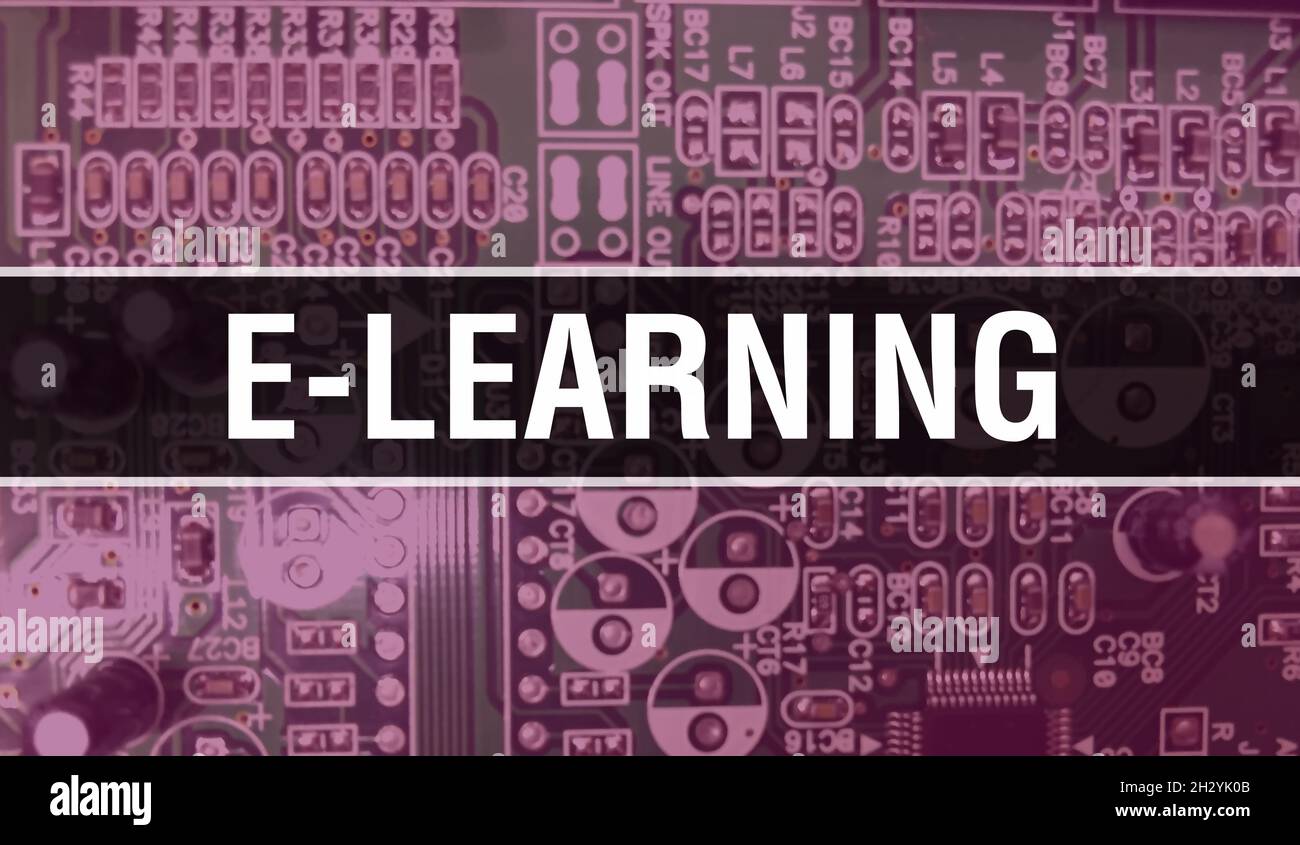 E-learning concept illustration using Computer Chip in Circuit Board. E ...