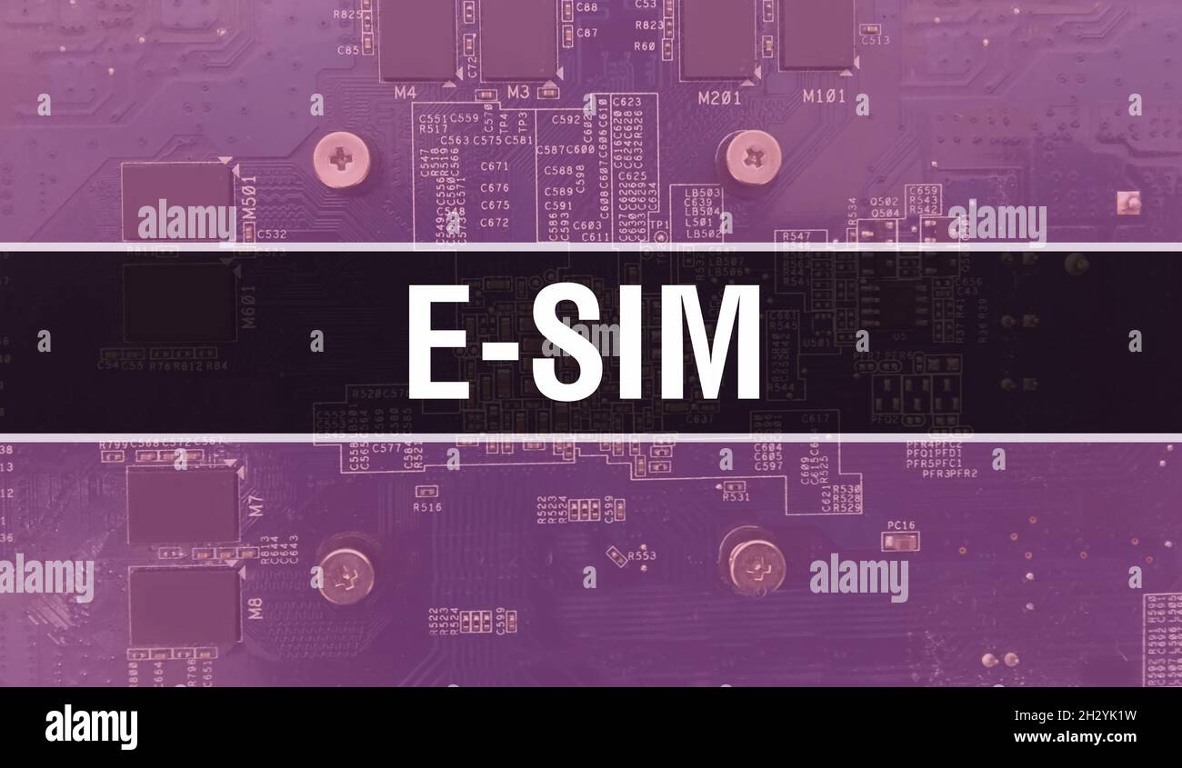 e-SIM concept with Electronic Integrated Circuit on circuit board. e ...