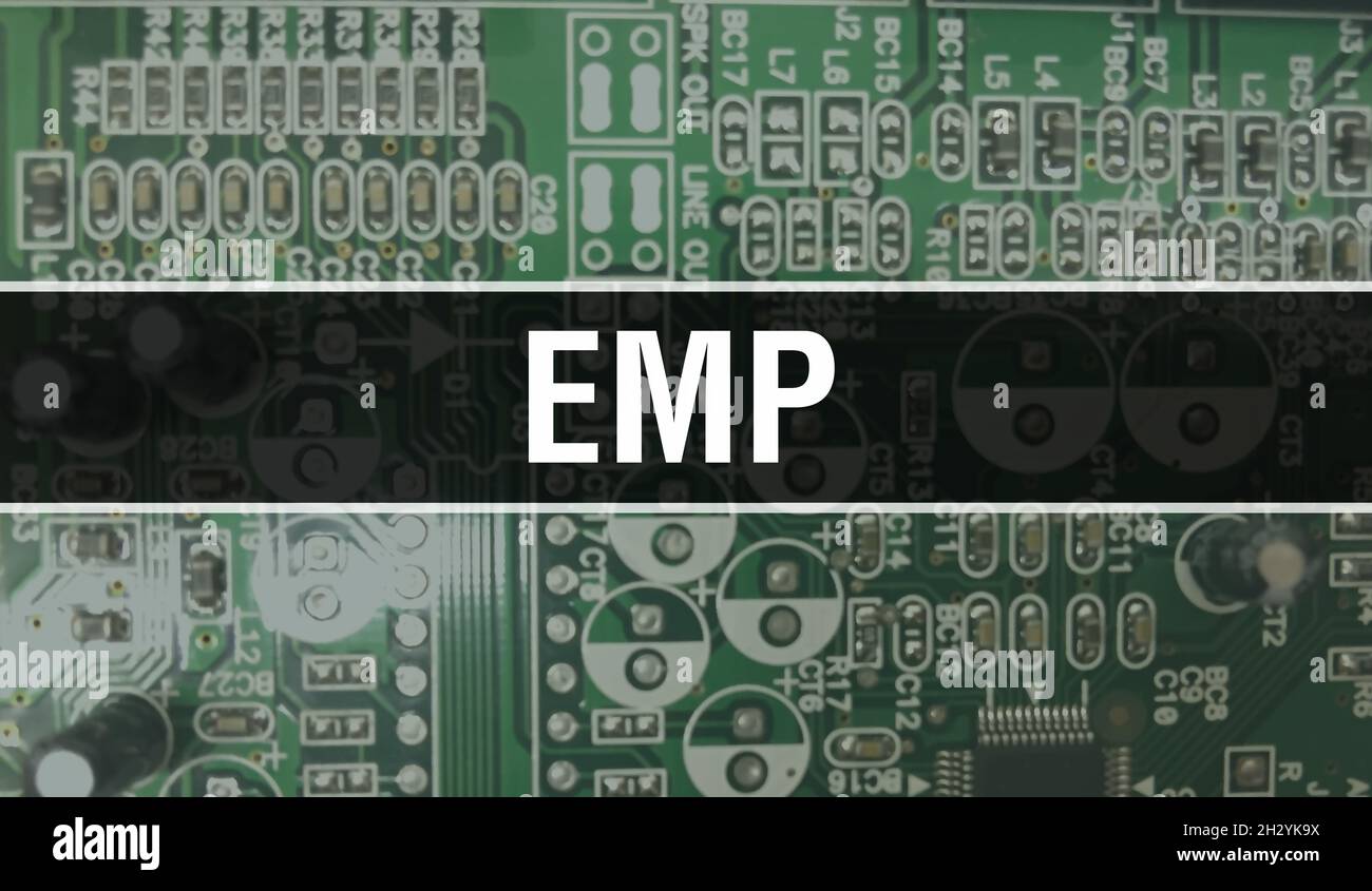 EMP concept illustration using Computer Chip in Circuit Board. EMP ...
