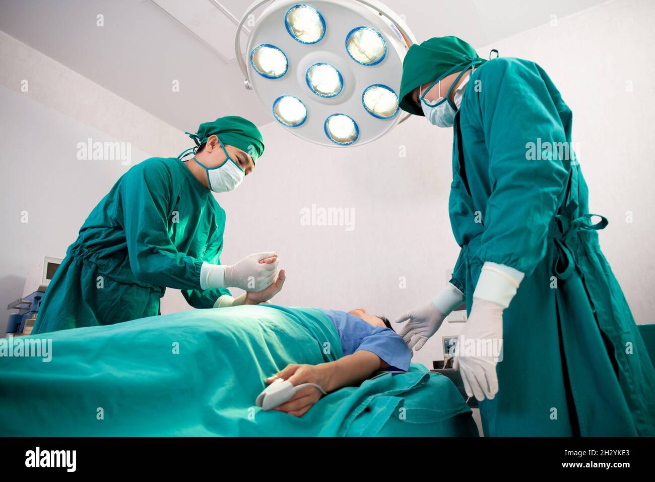 Doctor shake hands with patient for encourage and trust at hospital ...