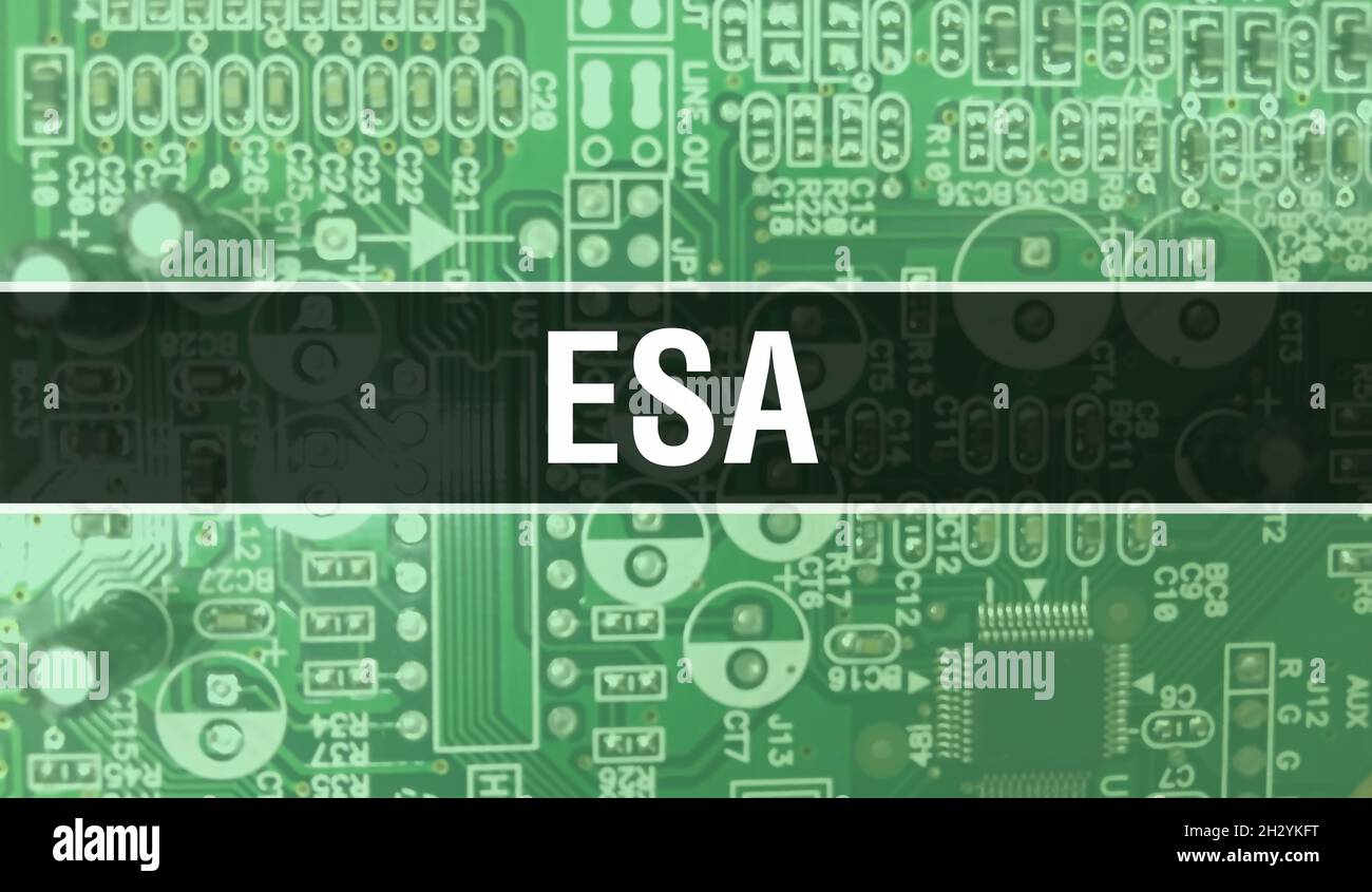 ESA concept with Computer motherboard. ESA text written on Technology ...