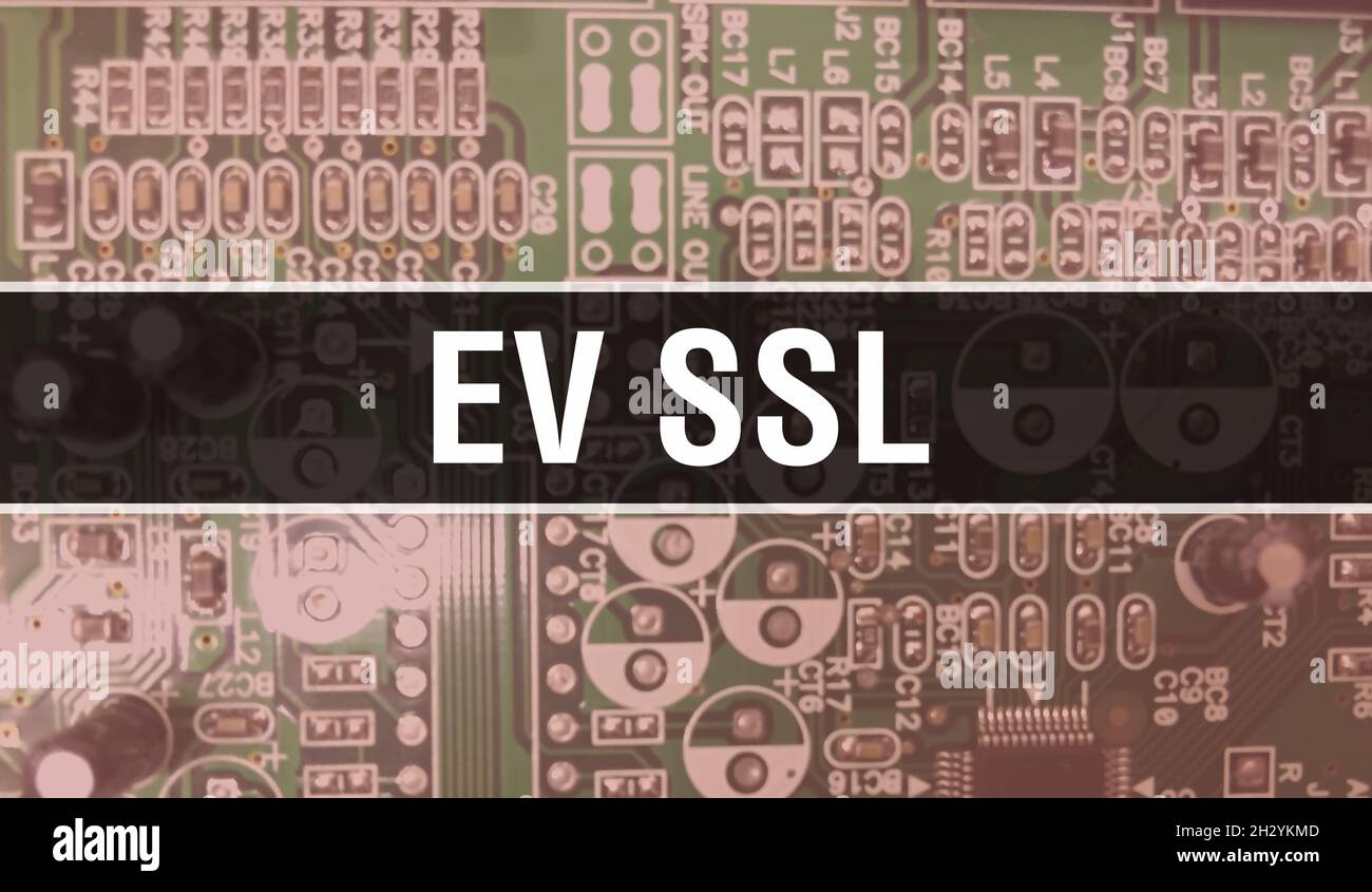 EV SSL concept illustration using Computer Chip in Circuit Board. EV ...