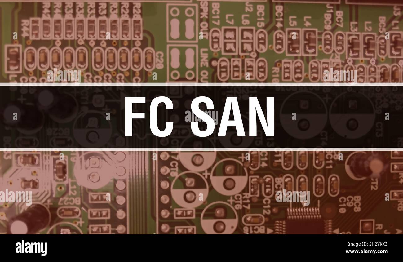 FC SAN concept illustration using Computer Chip in Circuit Board. FC ...