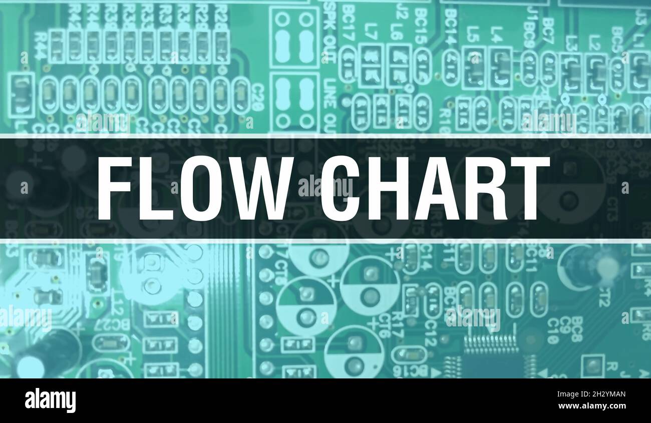 Flow Chart Concept Illustration Using Computer Chip In Circuit Board Flow Chart Close Up Of