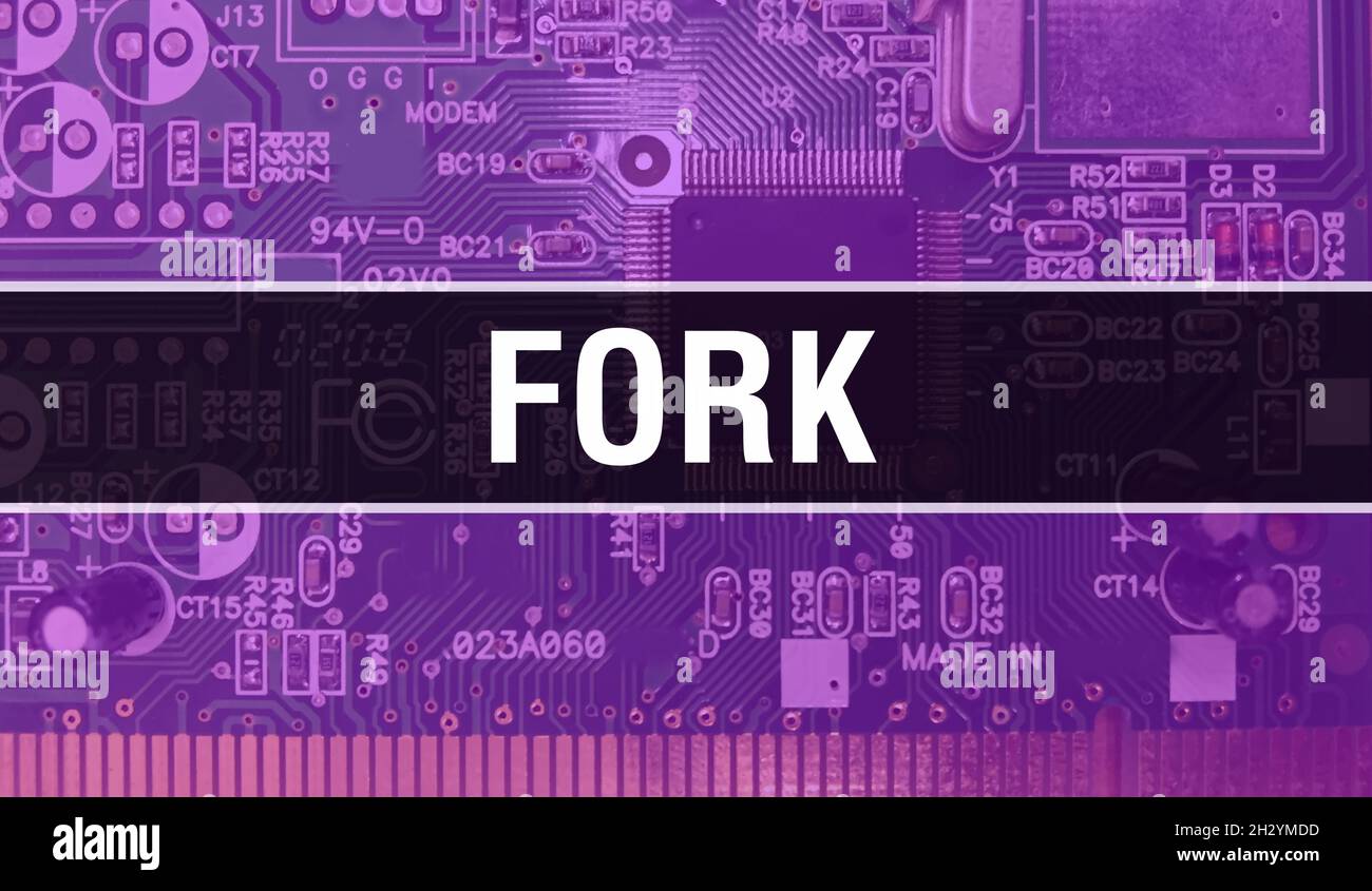 Fork with Electronic Computer Hardware technology background. Abstract ...