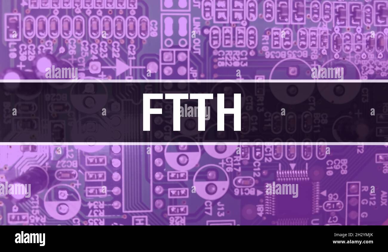 FTTH concept with Computer motherboard. FTTH text written on Technology ...