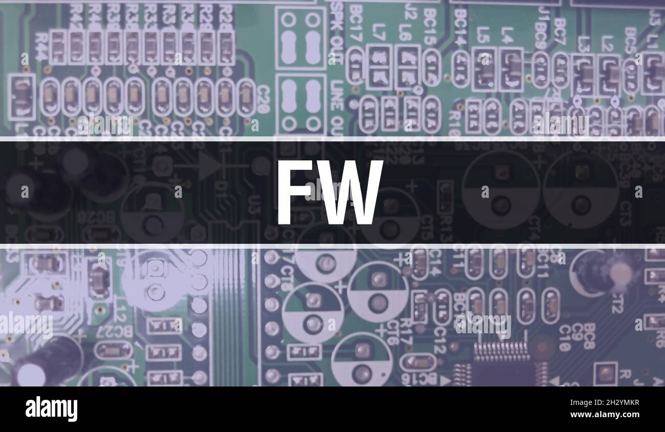 FW concept illustration using Computer Chip in Circuit Board. FW close ...