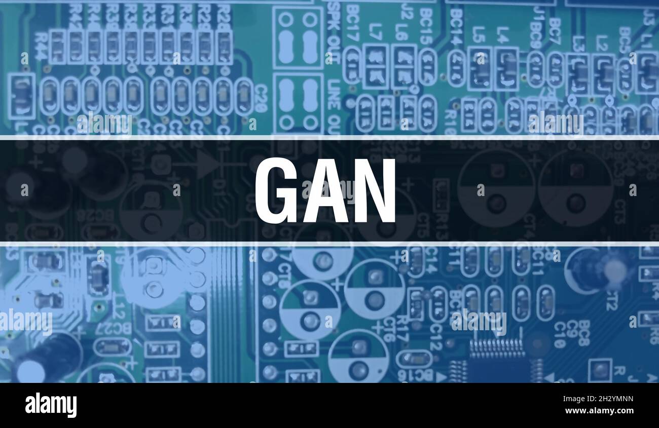 GAN concept illustration using Computer Chip in Circuit Board. GAN close up of integrated ...