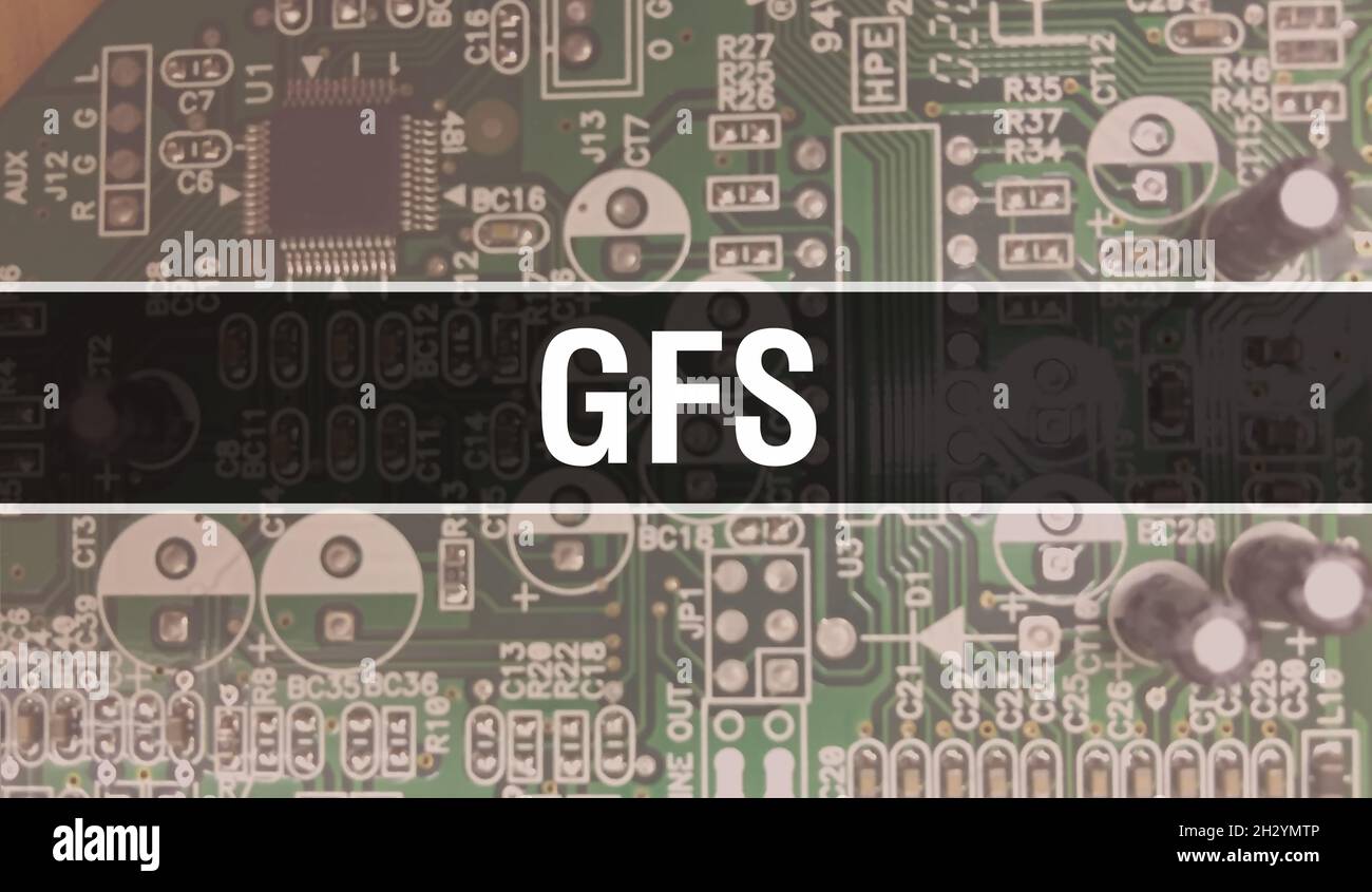 GFS text written on Circuit Board Electronic abstract technology ...
