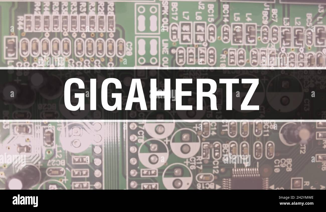 Gigahertz concept illustration using Computer Chip in Circuit Board ...