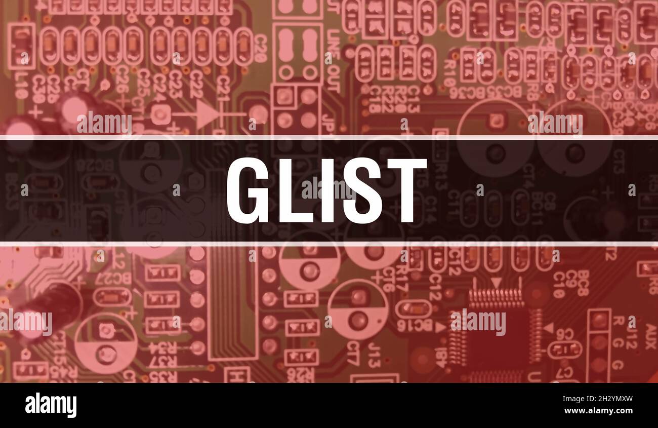 GList concept with Computer motherboard. GList text written on ...