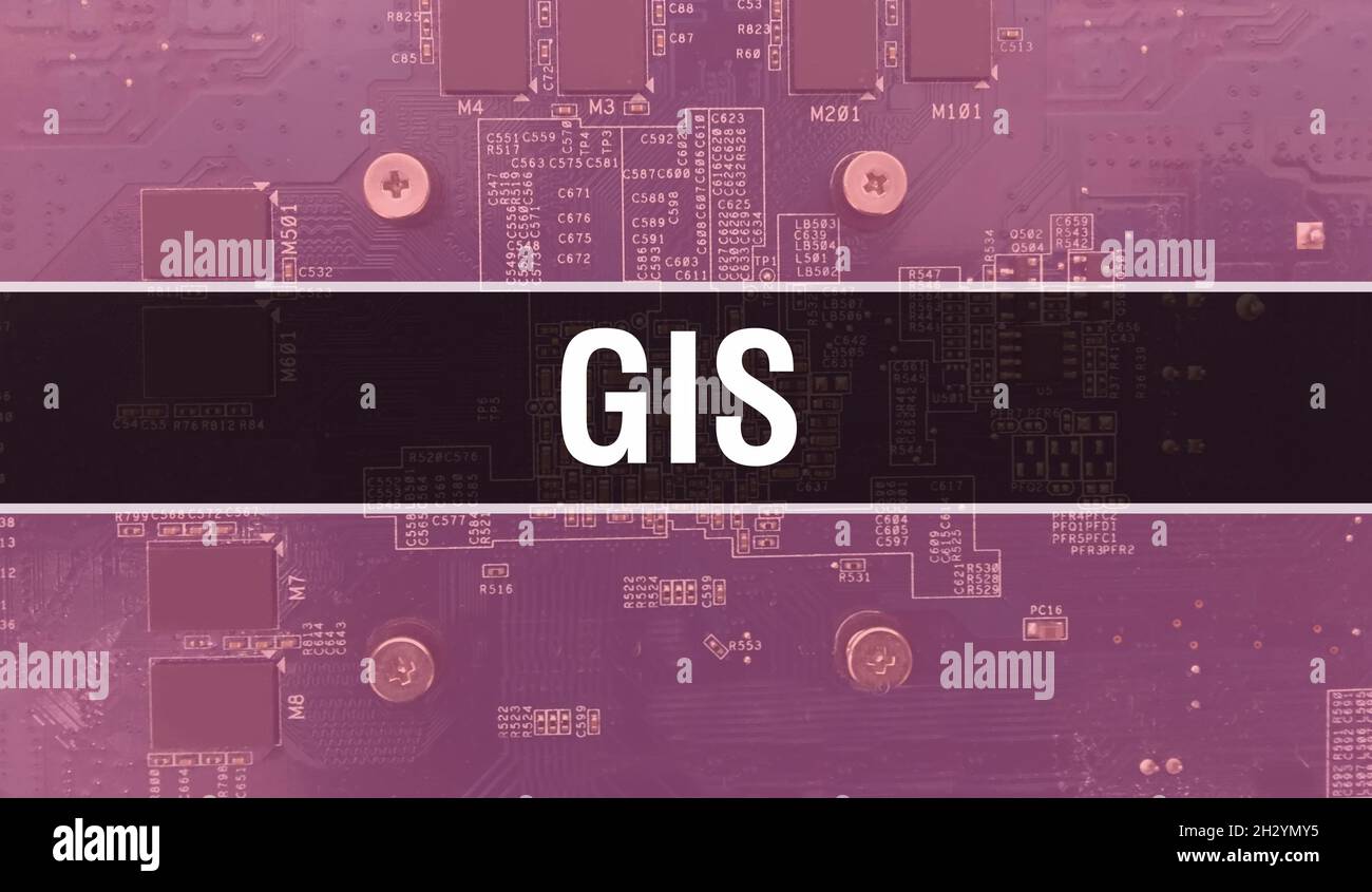 GIS concept with Electronic Integrated Circuit on circuit board. GIS ...